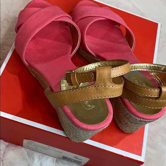 Coach | Shoes | Coach Henley Canvasveg Leather Pink Wedge Sandals ...